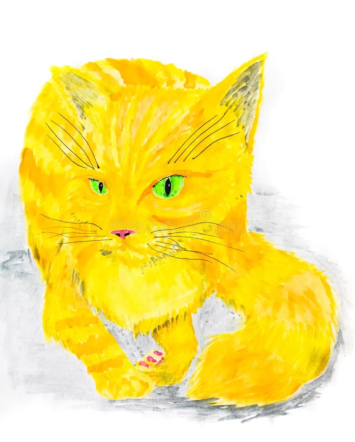 Red Cat Painted with Watercolor on Paper Stock Illustration ...