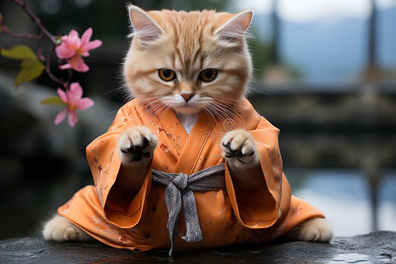 Red Cat Shaolin Monk in a Fighting Stance Stock Illustration ...