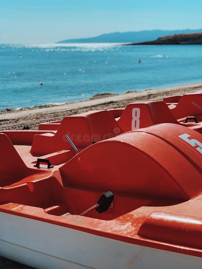 Red Catamaran on Sea Coast. Sea Transport. Stock Image - Image of ship ...