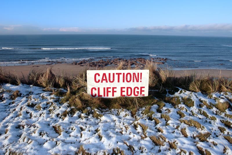 Red Caution Sign on Hazardous Cliff Edge Stock Photo - Image of kerry ...