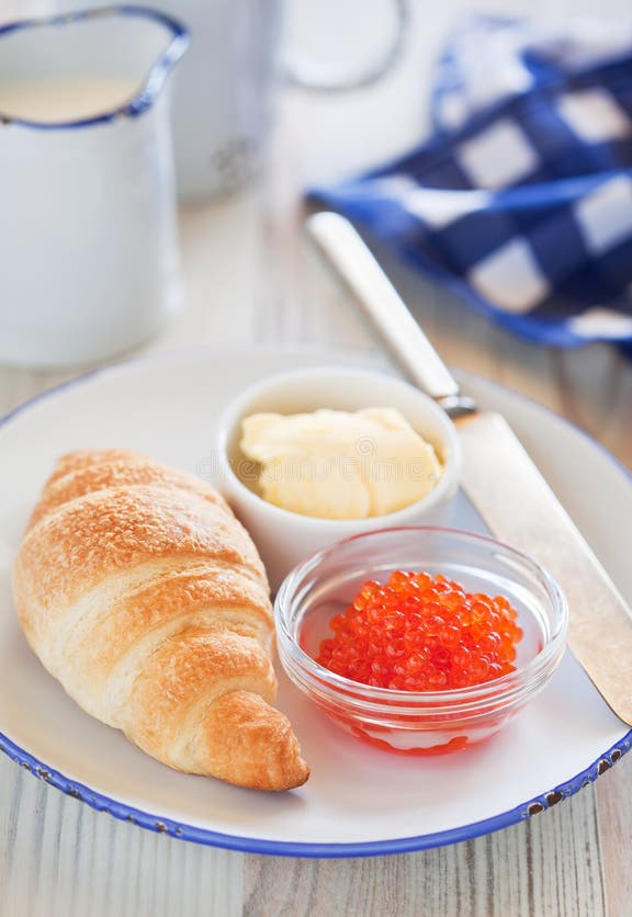 Red Caviar and Croissant for Breakfast Stock Photo - Image of seafood ...