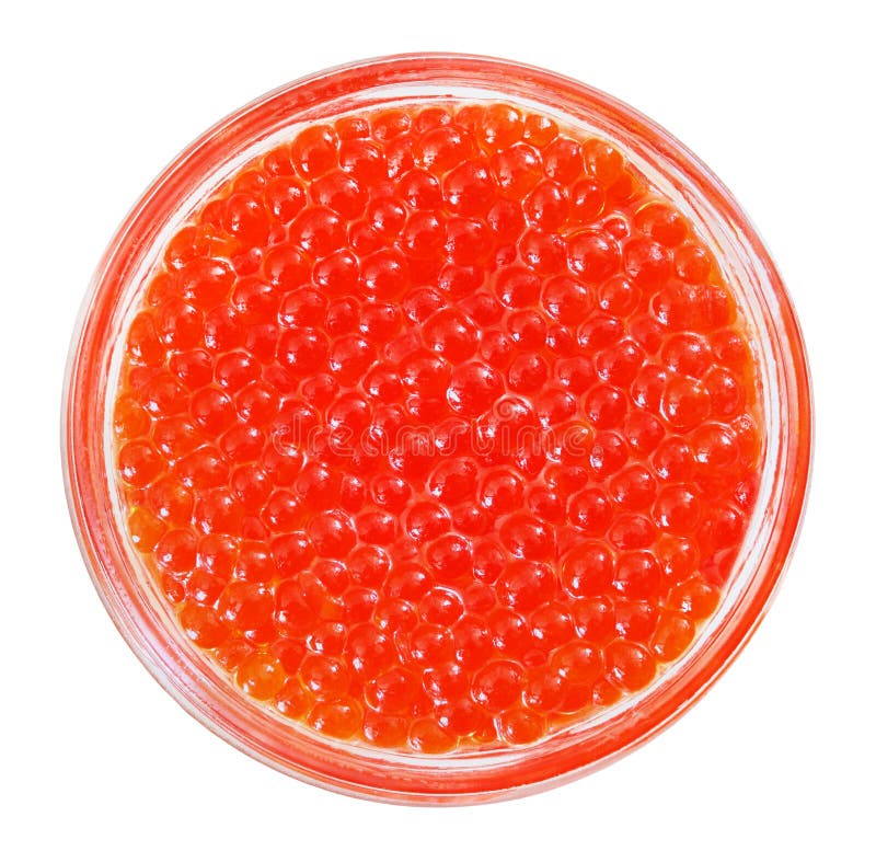 Red Caviar Fish in a Glass Jar Top View Isolated on White Background ...
