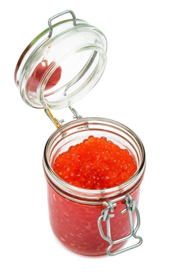 Red caviar in glass can stock image. Image of eating, healthy - 7635993