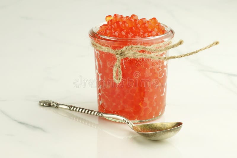 Red Caviar in a Glass on a Marble Table Stock Photo - Image of plate ...