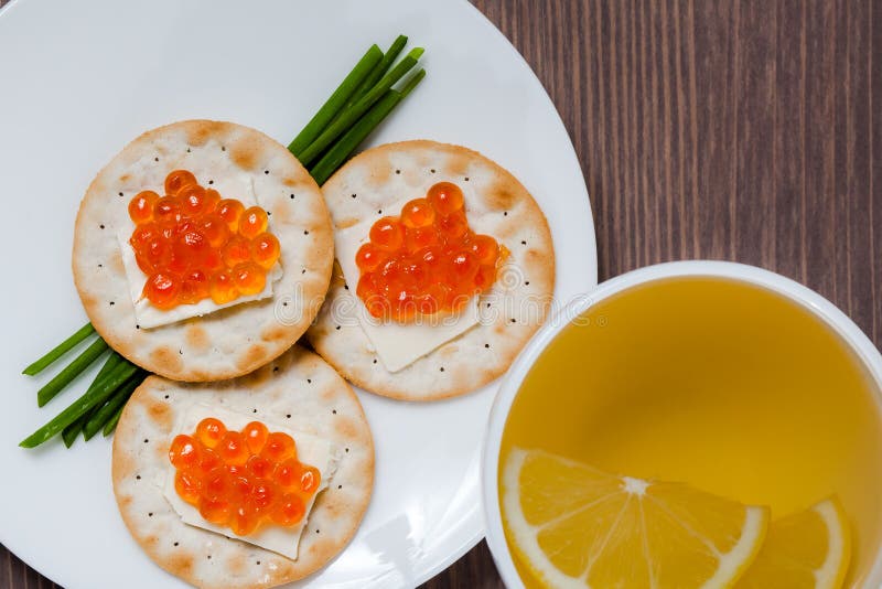 Red Caviar Holiday Breakfast Stock Image - Image of closeup, fresh ...