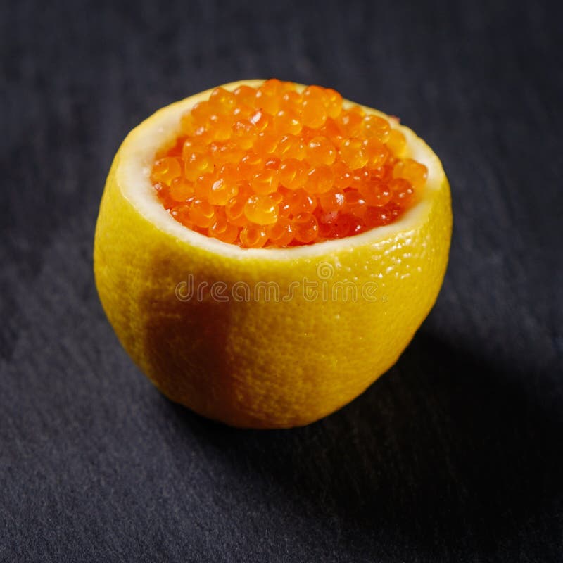 Red caviar lemon stock photo. Image of luxury, basket - 71993308