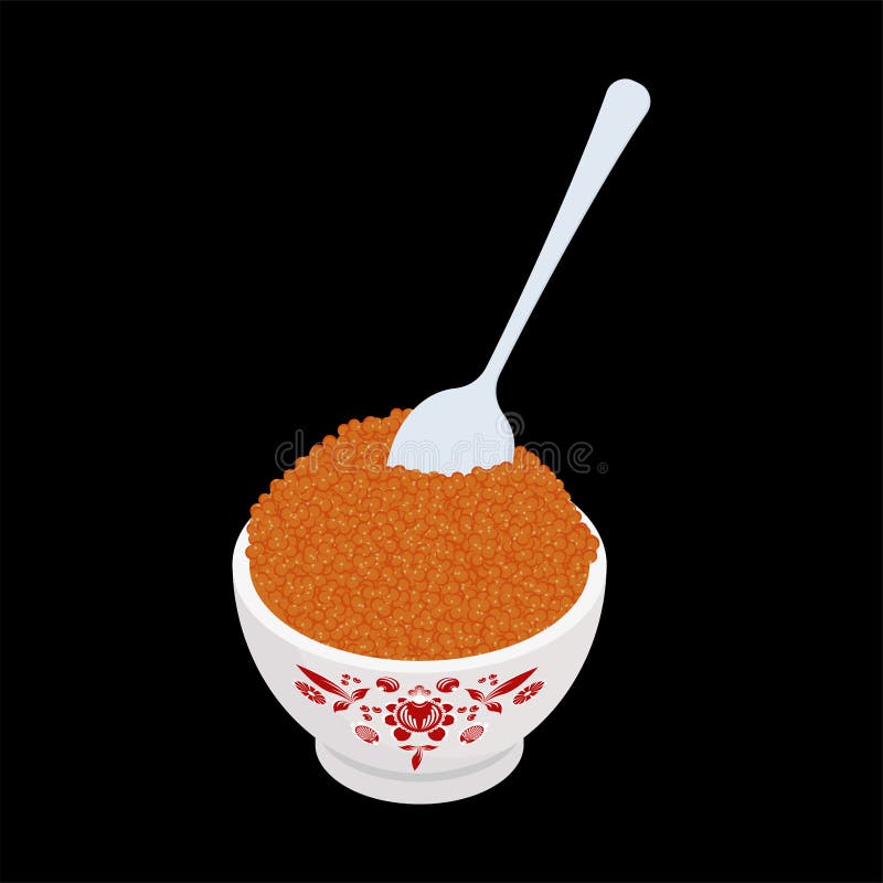 Red Caviar with Spoon. Fish Caviar Delicacy Meal. Stock Vector ...