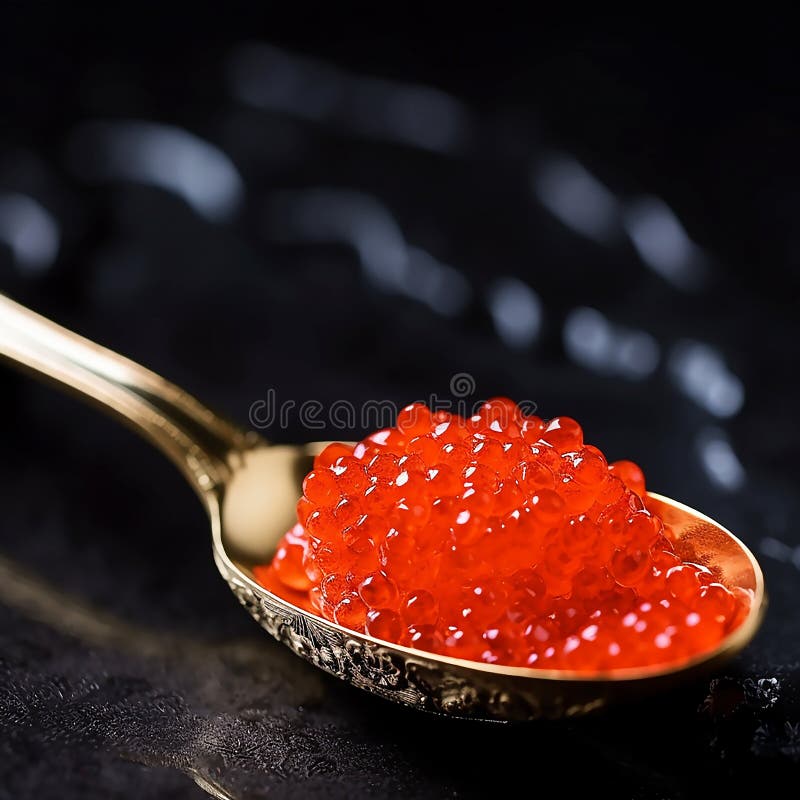Red Caviar in a Spoon, Generative AI Tools Stock Illustration ...