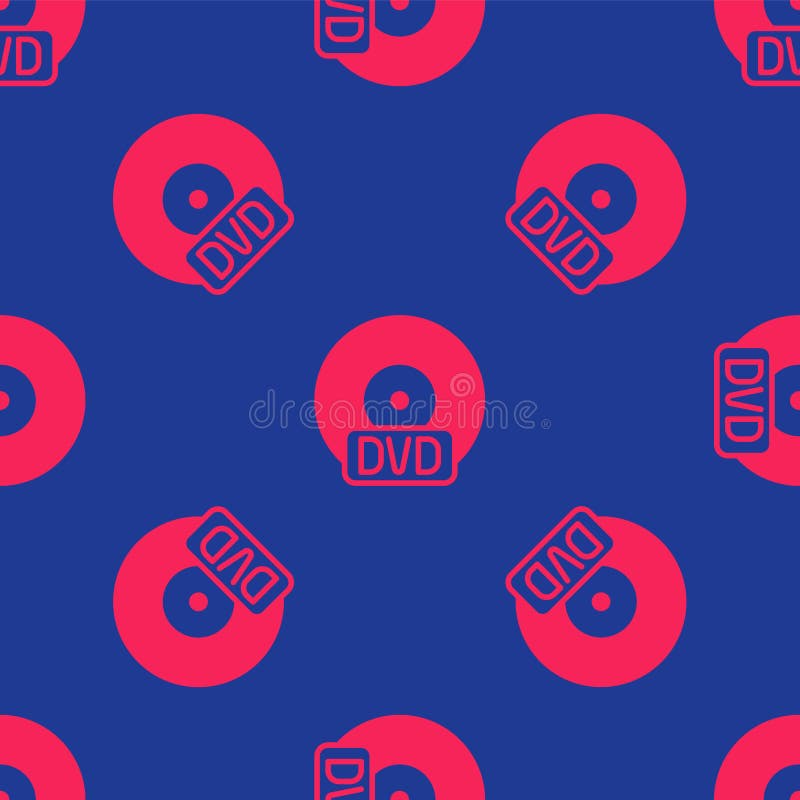 Red CD or DVD Disk Icon Isolated Seamless Pattern on Blue Background ...