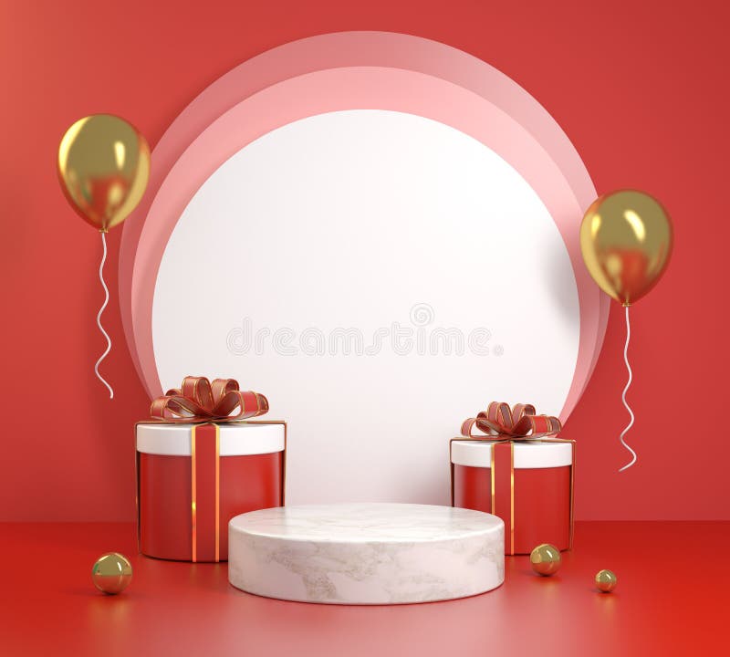 Red Celebration Podium with Gifts Box Set 3d Render Stock Illustration ...