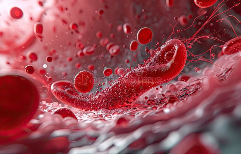 A Red Cell Surrounded by White Blood Cells Move through a Blood Vessel ...