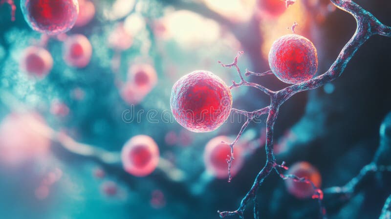 Red Cells Clustered on Branch Like Structure Stock Illustration ...