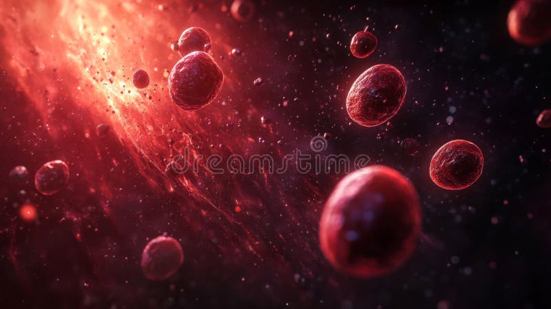 Red Cells Floating in a Dark Nebula Stock Illustration - Illustration ...