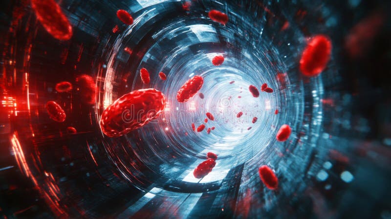 Red Cells Flowing through a Digital Vessel Stock Illustration ...