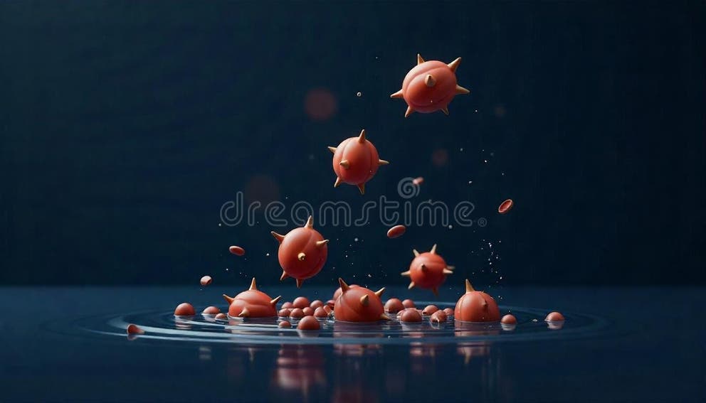 Red Cells and Germs Floating in Dark Blue Liquid Stock Illustration ...