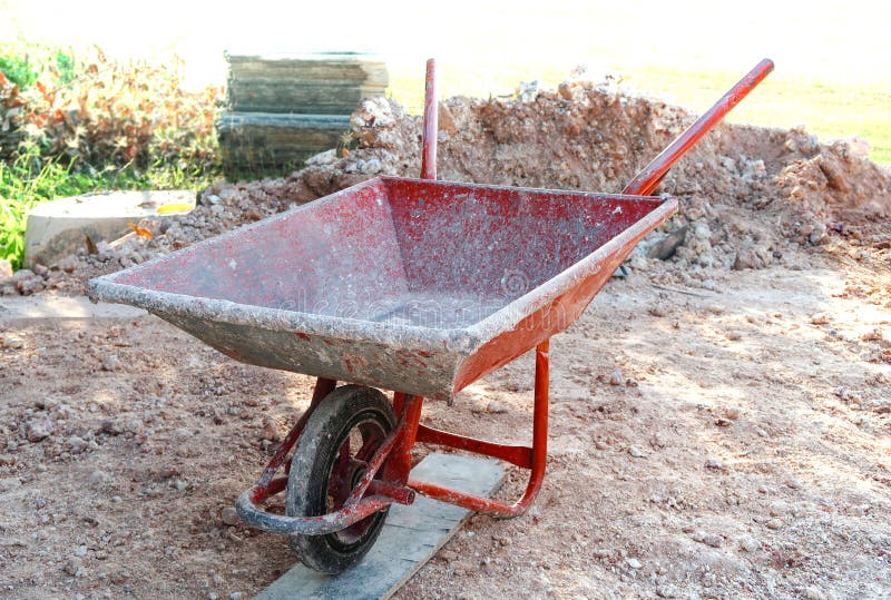 The Red Cement Cart during Construction Stock Image - Image of wheel ...