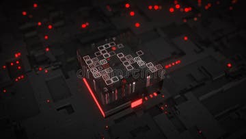 Red Central Processing Unit is Decoding Data 3D Rendering Illustration Stock Illustration ...