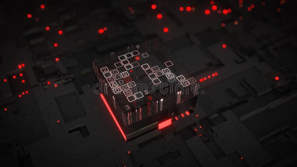 Red Central Processing Unit is Decoding Data 3D Rendering Illustration ...