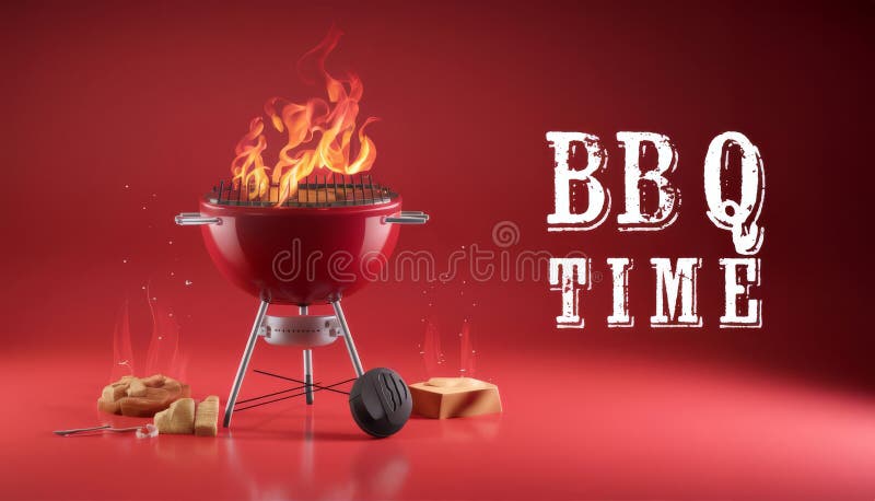 Red Ceramic BBQ with BBQ TIME Text Stock Illustration - Illustration of ...