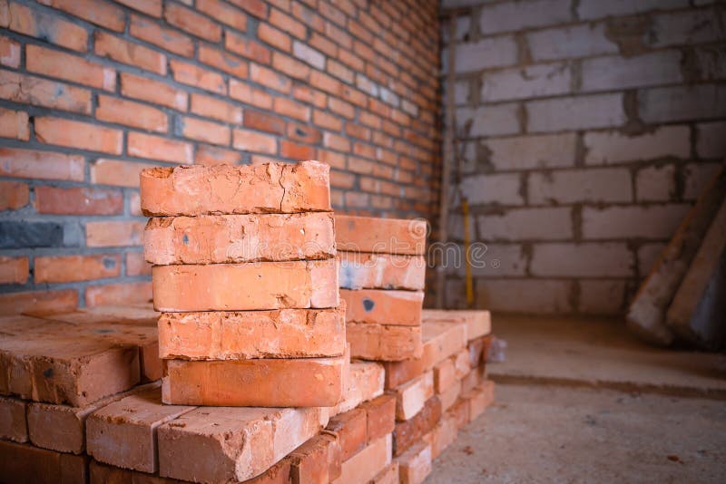 Red Ceramic Brick Closeup Stacked. Building Materials Stock Image ...