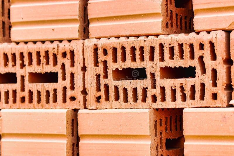 Red Ceramic Bricks at the Construction Site. Keramoblock. Hollow Brick ...