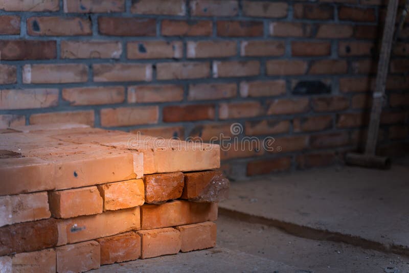 Red Ceramic Bricks Stacked Close Up at a Construction Site. Building ...