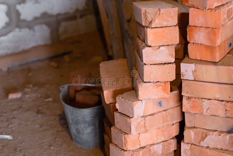 Red Ceramic Bricks Stacked in Towers Stock Photo - Image of rectangle ...