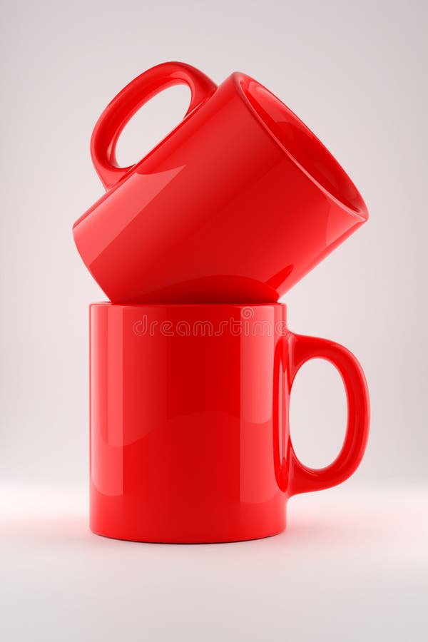 Red Ceramic Coffee Mug Mockup on White Background - 3D Illustration ...