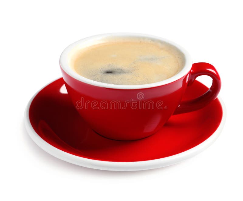 Red Ceramic Cup with Hot Aromatic Coffee Isolated on White Stock Photo ...