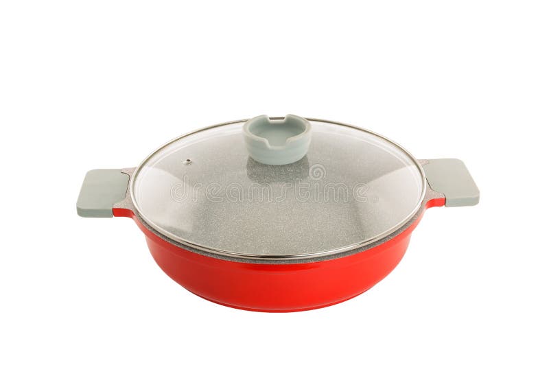 Red ceramic-metal pan stock image. Image of steel, modern - 68723307