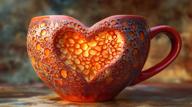 Red Ceramic Mug Features Intricate Heart Design Stock Illustration ...