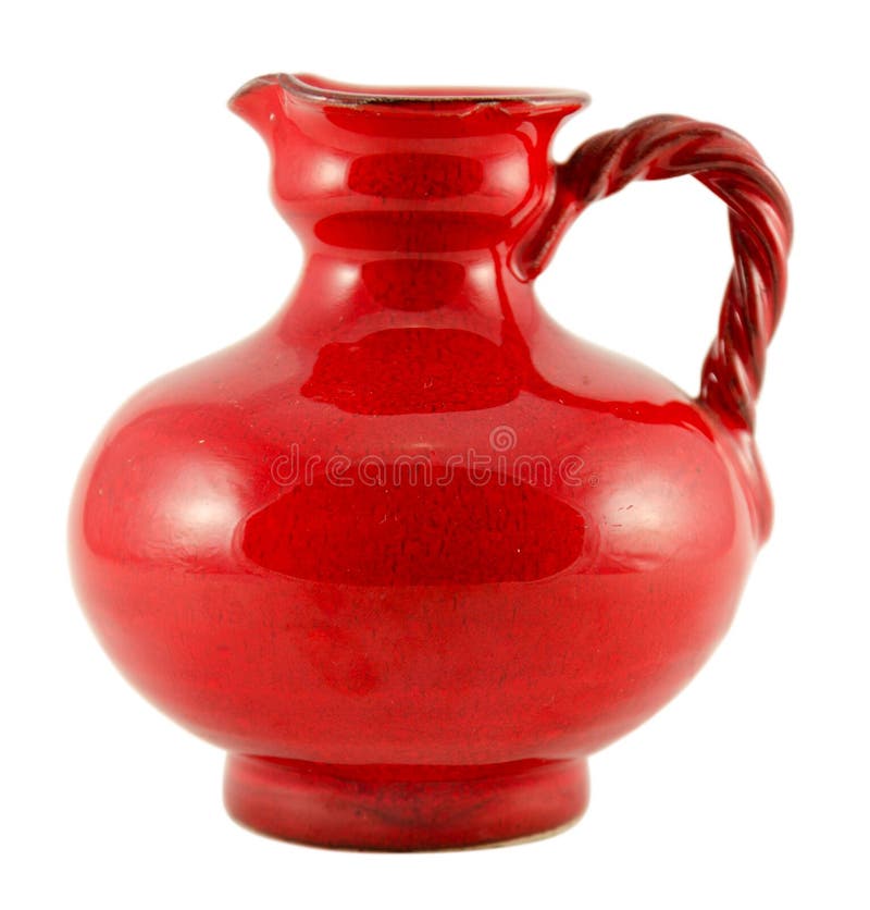 Red Ceramic Old Jug with Handle Isolated on White Stock Photo - Image ...