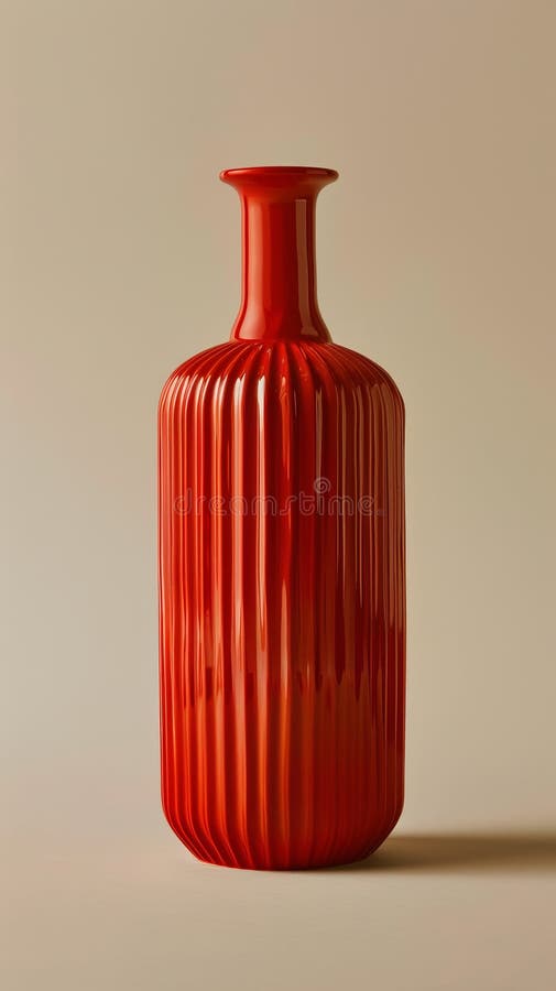Red Ceramic Vase with Vertical Ribbed Texture, Studio Shot. Modern Home ...
