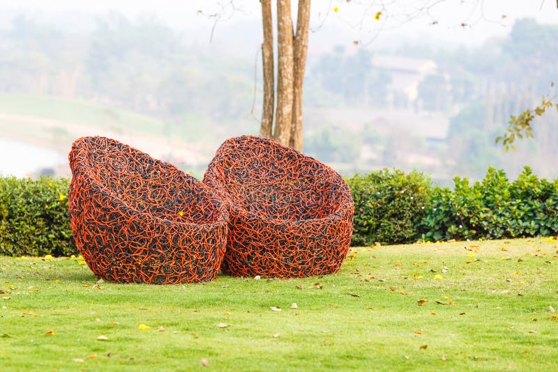 Red Chair in garden stock image. Image of nature, lawn - 51672017