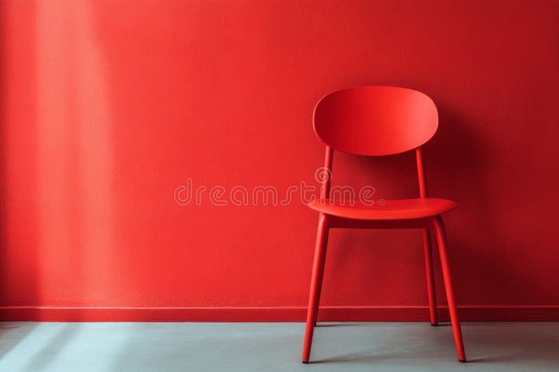 Red Chair Standing in a Room with Red Wall and Sunlight Illuminating ...