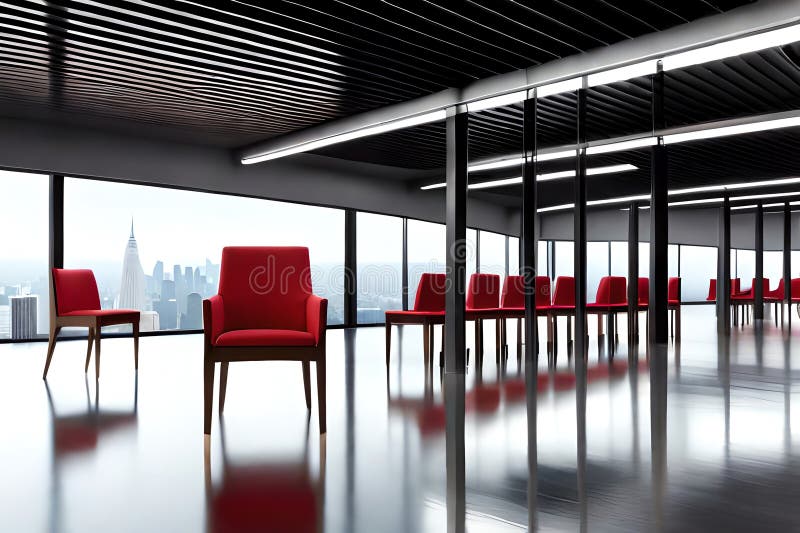 Red Chair Stands Out among Rows of Black Chairs. Generative AI Stock ...