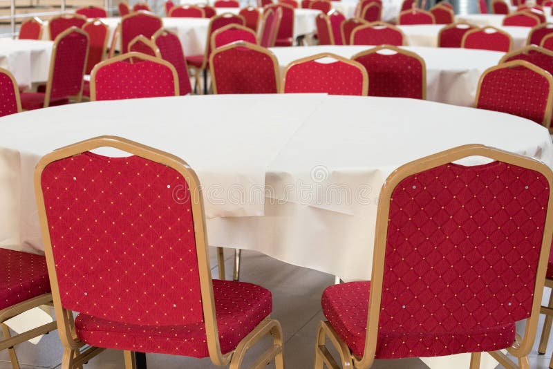 Red Chairs Chipped Textiles Tables White Tableclot Stock Photos - Free ...