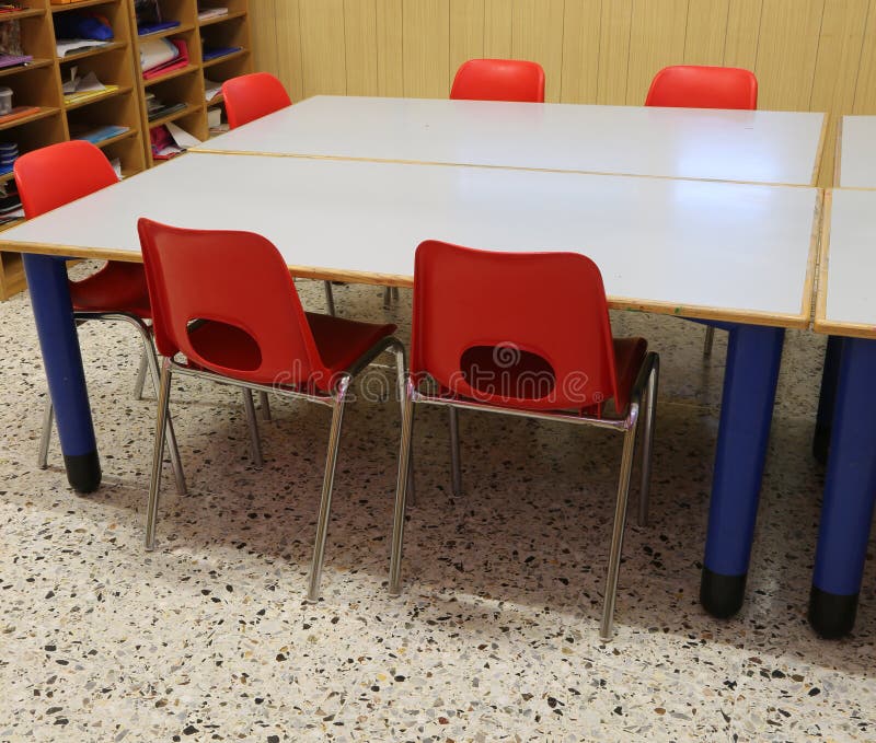 Red Chairs in the Classroom of a Kindergarten Stock Image - Image of ...