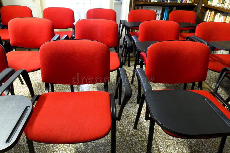 Red chairs stock image. Image of interior, classroom - 159100361