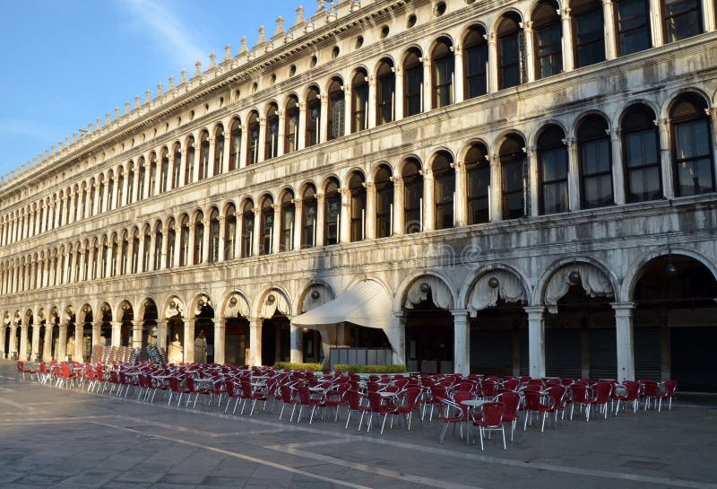 Red Chairs in Front of San Marco Library Stock Image - Image of mark ...
