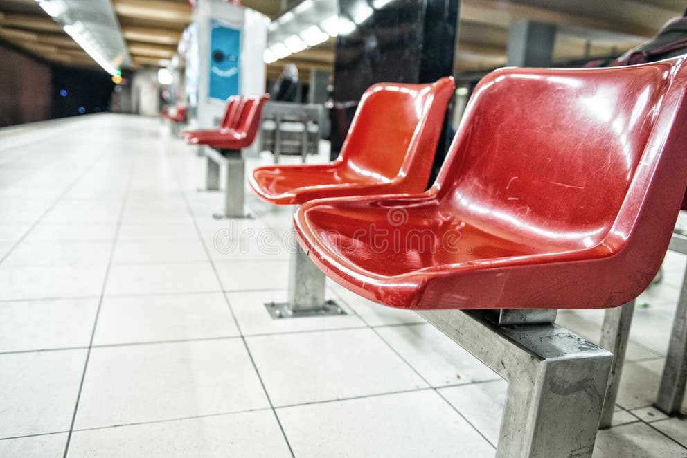 Red Chairs on a Subway Station Stock Photo - Image of metro, bruxelles ...