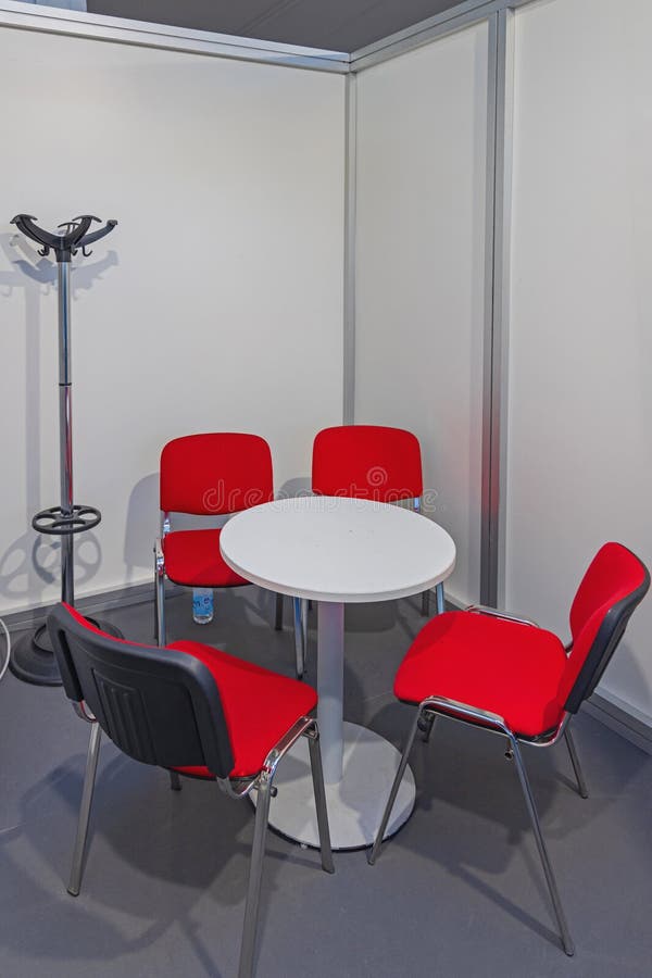 Red Chairs Table Booth stock image. Image of 2022, office - 361925069