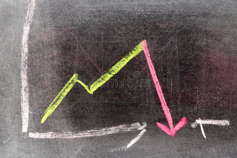 Red Chalk Drawing in Down Trend Arrow Break the Graph Line Shape on ...