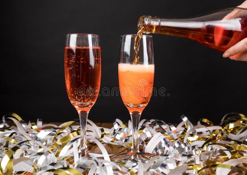 Champagne and Streamers on Gold Stock Photo - Image of paraphernalia ...