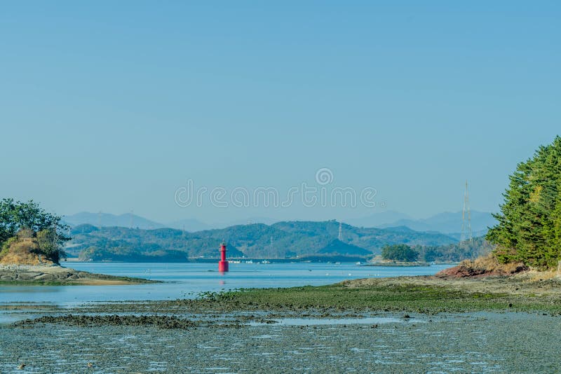 Red channel marker beacon stock image. Image of asia - 268393753