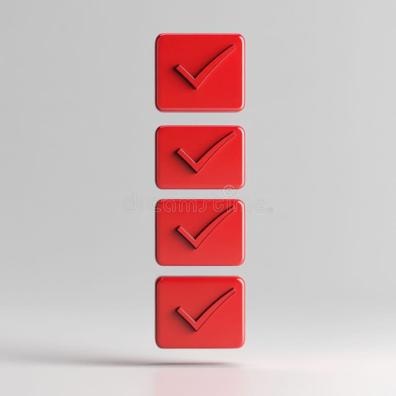 Red Check Marks on Glossy Red Blocks in Vertical Alignment Stock ...