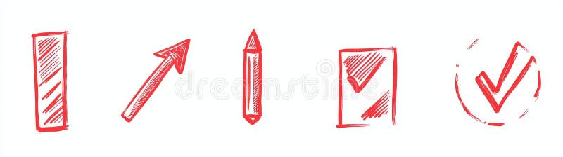 Red Check Marks, Underlines, and Circles in a Hand-drawn Doodle Sketch ...
