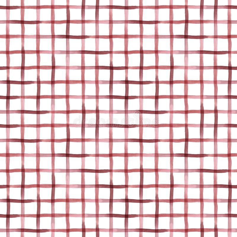 Red Checked Stripped Gingham Watercolor Hand Drawn Seamless Pattern on ...