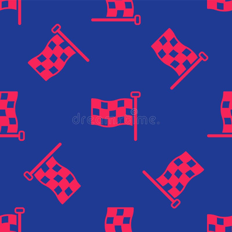Red Checkered Flag Icon Isolated Seamless Pattern on Blue Background ...