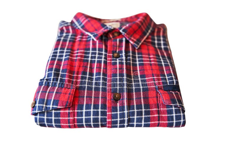 Red Checkered Flannel Shirt Folded on a White Isolated Background Stock ...